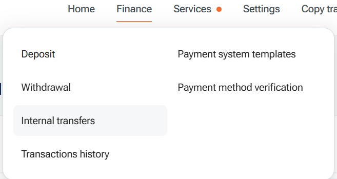 Internal Transfer - Online broker AMarkets